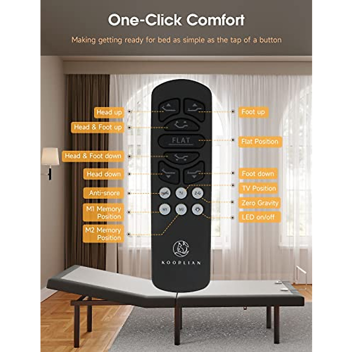 Koorlian Adjustable Bed Frame Twin, Small Adjustable Bed Base with Remote, Head and Foot Incline, USB Charging, Underbed Lighting, Electric Adjustable Beds with 12 inch Legs