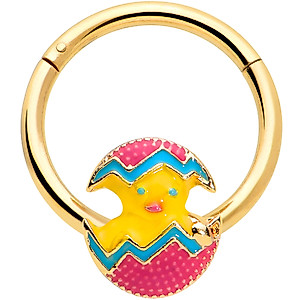 Body Candy 16G PVD Steel Hinged Segment Ring Seamless Cartilage Nipple Ring Painted Egg Chick Nose Hoop 3/8"