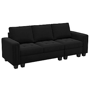 Belffin Velvet Modular Sofa Couch 3 Seater Sofa Couch for Living Room Black