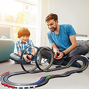 Cusocue High-Speed Electric Powered Super Loop Speedway Slot Car Track Set, Two Cars for Dual Racing with 4 Controllers, Boys Toys for 6 7 8 9 10-16 Years Old Kids Best Gifts