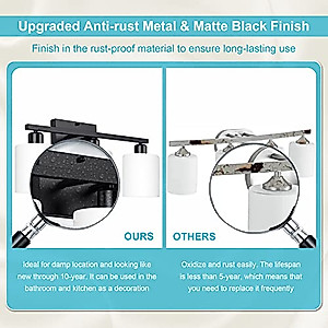 Dekang 3-Light Bathroom Vanity Light Fixtures Over Mirror, Modern Anti-Rust Black Wall Sconces for Bedroom, Living Room, Decor Milky White Glass Shades, E26 Standard Base, Bulbs Not Included