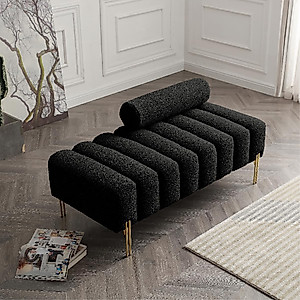 FUQIAOTEC 53" Modern Loveseat Sofa Couch, Sherpa Upholstered Accent Sofa with Adjustable Backrest, Small Space End of Bed Bench Sofa Stool for Bedroom/Apartment/Office (Black)