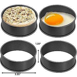 English Muffin Rings 3.5" - Non Stick Crumpet Rings for Fluffy Muffins - Set of 4 Metal Baking Rings Set - Egg Ring Molds for Baking - No Leak Sturdy Egg Ring Set - Made in the UK