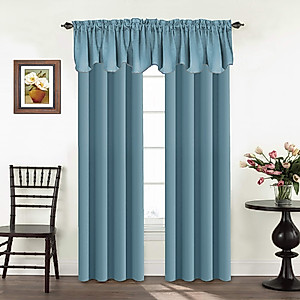 Turquoize Blackout Curtain Valances Solid Rod Pocket Scalloped Valances Short Curtain Panels for Kitchen Window/Bedroom/Barthroom, 52" x 18" Inches, 4 Panels, Citadel
