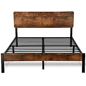 Allewie Full Size Platform Bed Frame with Wood headboard and Metal Slats/Rustic Country Style Mattress Foundation/Box Spring Optional/Strong Metal Slats Support/Easy Assembly