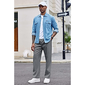 COOFANDY Men's Jersey Sweatpants Open Bottom Casual Cotton Pants Lightweight Loose Fit Trouser with Pockets Dark Grey