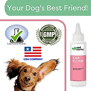 Vet Worthy Dog Ear Flush - Ear Cleanser for Dogs to Dissolve Wax, Remove Dirt, and Eliminate Ear Odor - Dog Ear Cleaner Solution to Reduce Itching and Ear Irritation - 8oz