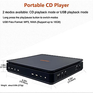 Portable CD Player with Headphone Rechargeable CD Player for Car with AUX Cable Support CD USB Dual Headphones Design Shockproof Protection Touch Buttons LED Display