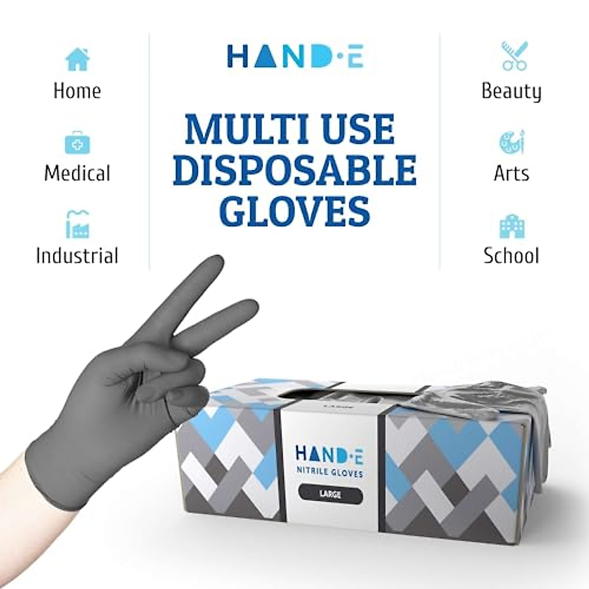 Hand-E Touch Disposable Gray Nitrile Gloves Medium 100 Count - Latex Free Medical Exam Gloves, Powder Free Food Safe Cooking Gloves