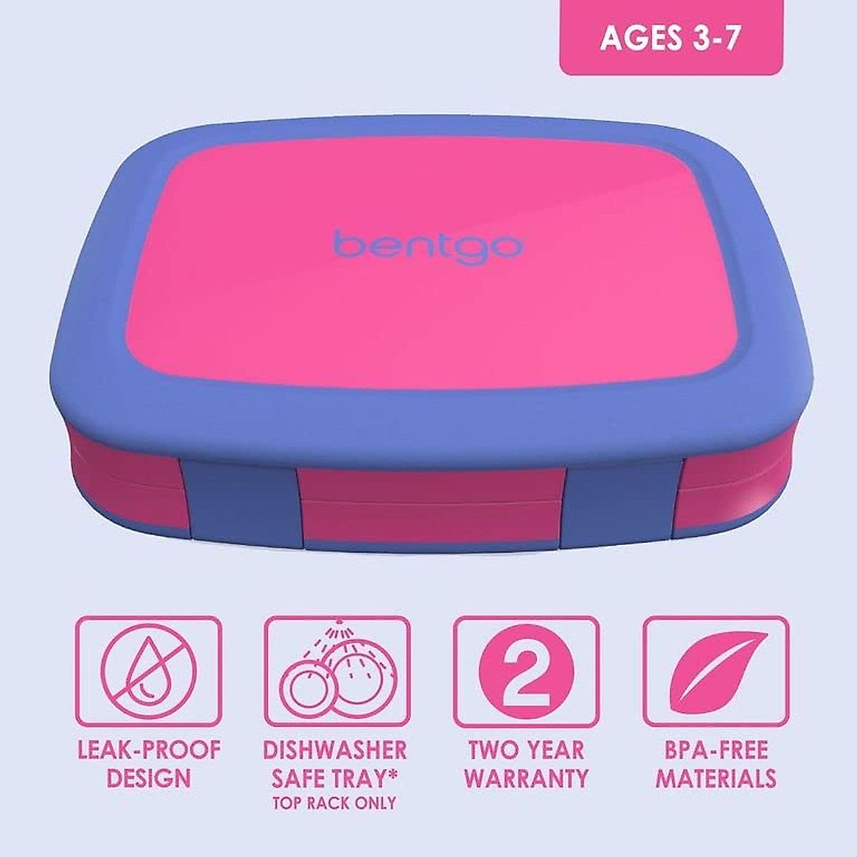 Bentgo® Kids Brights Bento-Style 5-Compartment Lunch Box - Ideal Portion Sizes for Ages 3 to 7 - Leak-Proof, Drop-Proof, Dishwasher Safe, BPA-Free, & Made with Food-Safe Materials (Fuchsia)