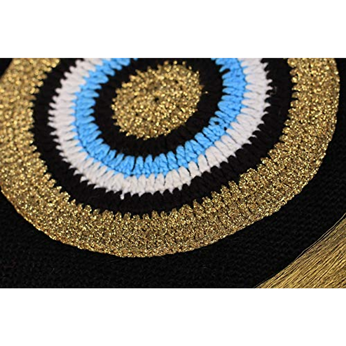 Karens Black-Gold Evil Eye Jute/Burlap Clutch Bag Zipper (w/Chain)
