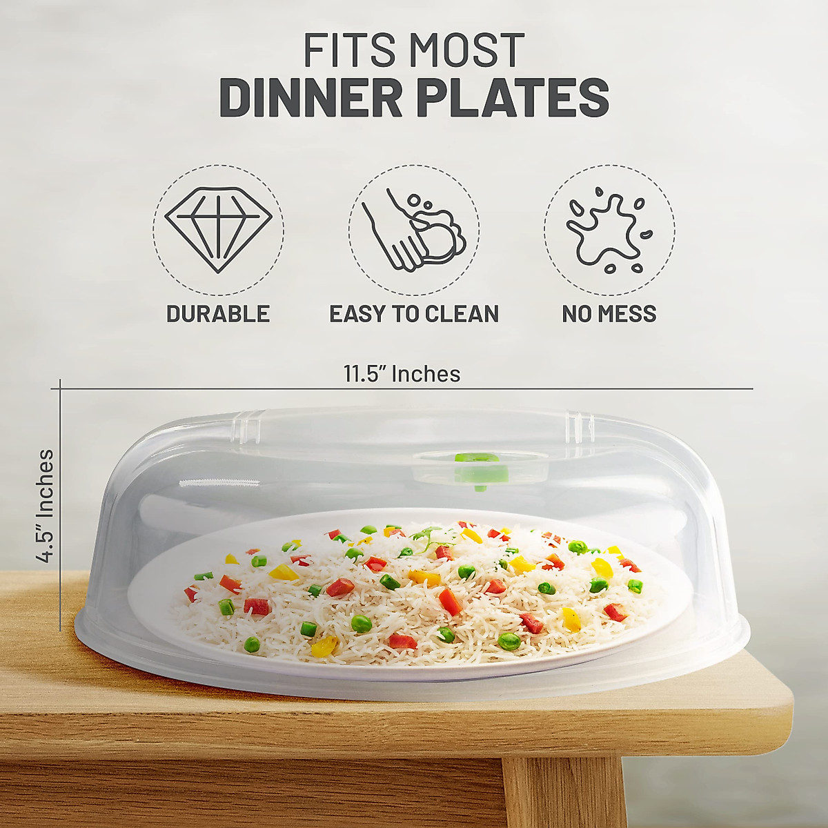 Microwave Cover for Food, Microwave Splatter Proof Plate Guard, Microwave Lid Food Cover for Microwave Oven with Steam Vents, Clear Dishwasher Safe BPA Free Plastic, 10 Inch – By RamPro