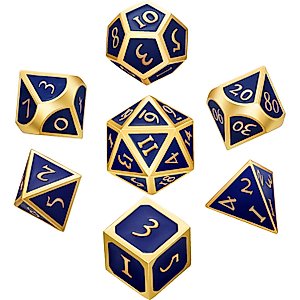 Hestya 7 Pieces Metal Dices Set Game Polyhedral Solid Metal Dice Set with Storage Bag for Role Playing Game Math Teaching
