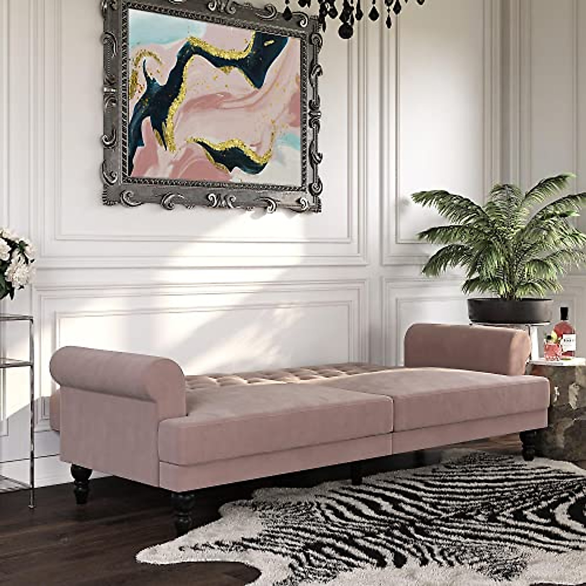 Novogratz Cassidy Upholstered Futon, Blush Velvet
