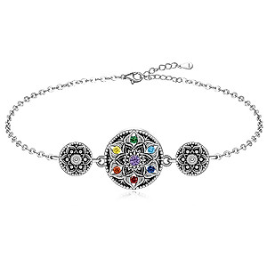 Fenthring Chakra Bracelets for Women Yoga Lotus Mandala 7 Chakra Bracelet Sterling Silver Protection Anxiety Balance Lotus Flower Meditation Gifts