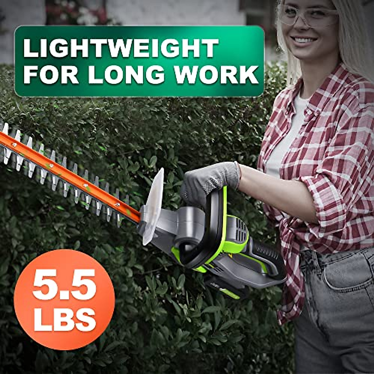 MYTOL 24-Inch Electric Hedge Trimmer Cordless, 2600SPM 20V Dual-Action Fast Cutting Bush Trimmer, 11/16” (0.7 in) Cutting Capacity, 2.0Ah Battery & 60W Fast Charger Hedge Clippers