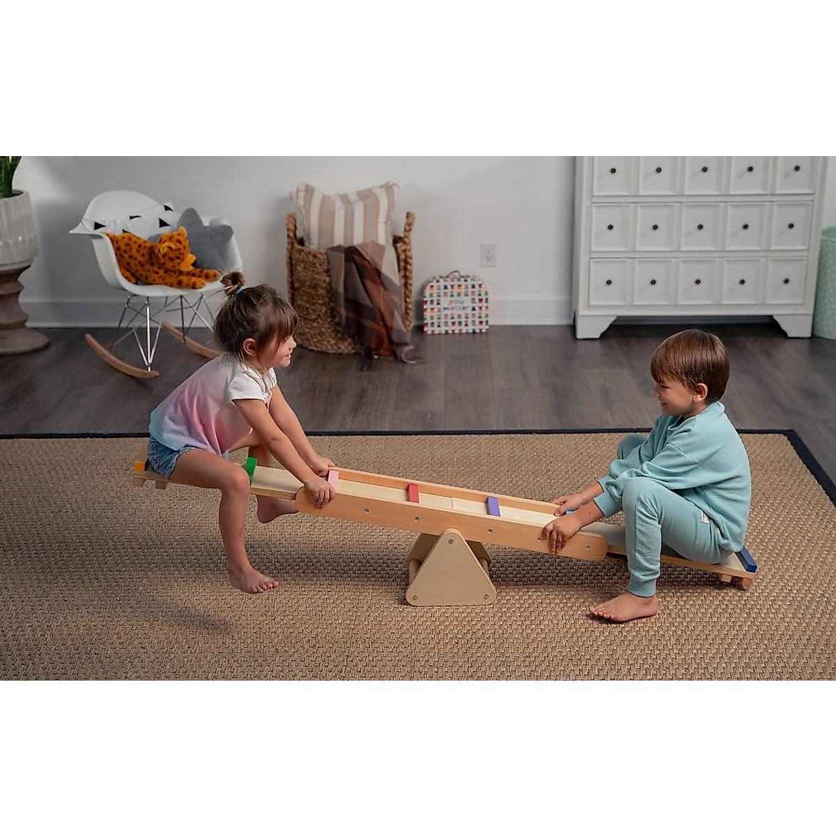 Avenlur Willow Rainbow Seesaw and Balance Beam: Montessori and Waldorf Inspired Gym Equipment for Toddlers & Kids (2-4 yrs), up to 110lbs! Enhance Balance & Coordination with Indoor Play Fun!