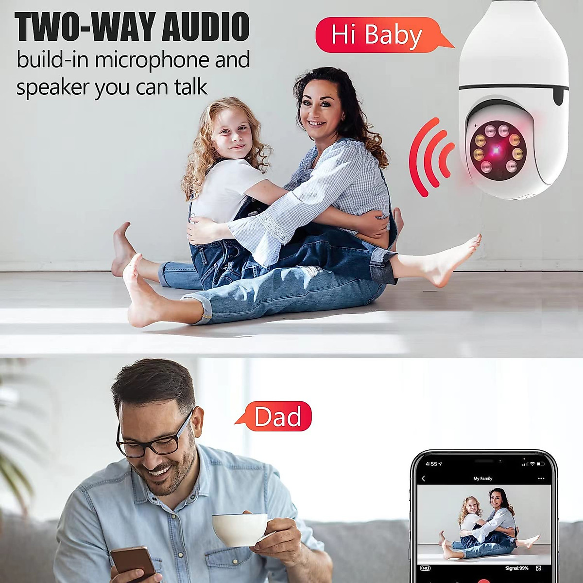 GULZIIYA Wireless WiFi Light Bulb Camera 1080P Outdoor, 2023 New Upgrade 360° Indoor Socket Security Cameras for Home Security with 2-Way Audio, Real-time Motion Detection, Color Night Vision