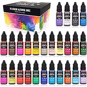 Alcohol Ink Set - Alcohol Ink for Epoxy Resin, Alcohol Ink Supplies, Tumbler Making Supplies, Resin Ink, Dye Inks 25 Large 0.5 Ounce Highly Saturated Colors