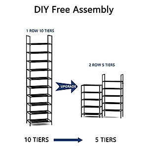 MCMACROS 10 Tiers Tall Free Standing Shoe Racks,Narrow Shoe Shelf Storage 20-24 Pairs Shoes, DIY assembly shoe rack layers,Space-Saving for Closet,Entryway,Anywhere.Black.