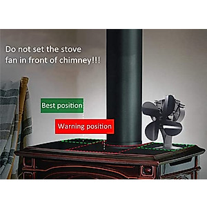 HEUNGBERANT Wood Burning Stove Fan Heat Powered Fireplace Fan for WoodLog BurnerFireplace, Black… (4 blades)