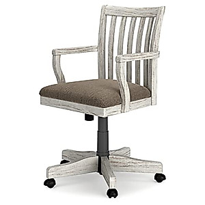 Signature Design by Ashley Havalance Casual Home Office Adjustable Desk Chair with Swivel, Whitewash & Brown