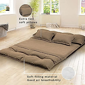 TY ARTS & CULTURE Sofa Bed Adjustable Folding Leisure Comfortable Floor Sofa Chair with 2 Pillows, Futon Sofa Bed, Futon Couch, TV Floor Gaming Couch Lazy Sofa for Bedroom/Living Room/Balcony (Brown)