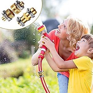 4 Sets 1/2 Inch Solid Brass Garden Hose Connector Hose Mender Water Hose Repair Kit Female Male Hose Coupling with Tape, Stainless Steel Clamp and 3/4 Inch Rubber Gasket