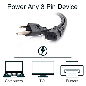 C2G Legrand C13 to 5-15 Power Cord, 3 Pin Power Cord, Black Universal Power Cord, 4 Foot Replacement Power Cable, 1 Count, C2G 29926