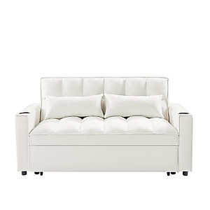 ERYE 64" W Oversized Loveseat Sofa Convertible Spacious Full Size Sofabed with Cupholders, Pull Out Couch Bed,USB Charging Ports and Storage Pockets for Home Apartment Office Living Room