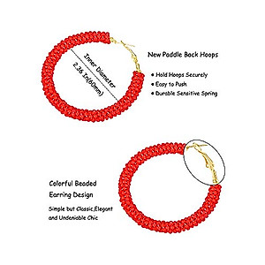 6 Pairs Bohemian Beaded Hoop Earrings Women Colorful Handmade Large Circle Dangle Drop Earrings for Women(Cute Colors)