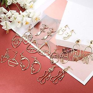 YADOCA 9 Pairs Face Hand Earrings for Women Hollow Statement Geometric Fun Abstract Art Earrings