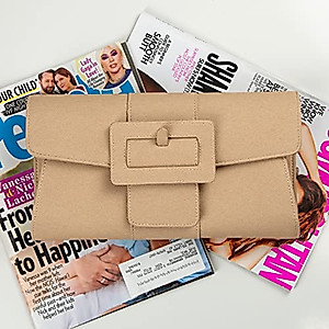 Synthetic Leather Belted Envelope Clutch, Beige1