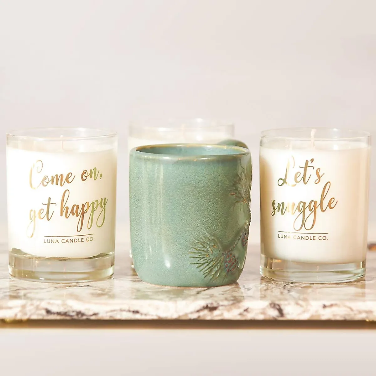 LUNA CANDLE CO. Natural Soy Vanilla Jar Candle, Elegant 11oz. Glass, Slow Burn Up to 110 Hours of Burn Time, Low Smoke, Fresh and Sweet Aromatherapy, Spa- Come On, Get Happy