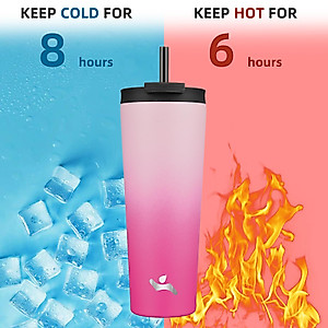 Konokyo 26 OZ Insulated Tumbler with Lid and 2 Straws Stainless Steel Water Bottle Vacuum Travel Mug Coffee Cup,Cherry