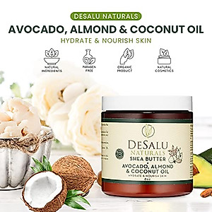 Desalu Naturals Pure Unrefined Shea Butter with Avocado Oil, Almond Oil & Coconut Oil - 100% Natural African Shea Butter for Skin - Safe for All Skin Types.