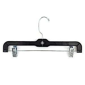 Super Heavy-Duty 14 inch Wide Black Plastic Skirt or Pant Hangers with Swivel Hook and Adjustable Clips (Quantity 25) (Black, 25)
