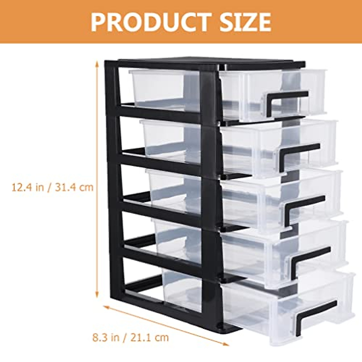 Tofficu 5 Drawer Storage Tower Plastic Storage Multifunctional Storage Cabinet with Clear Drawers Storage Case Organizer for Craft Stationary(Black)