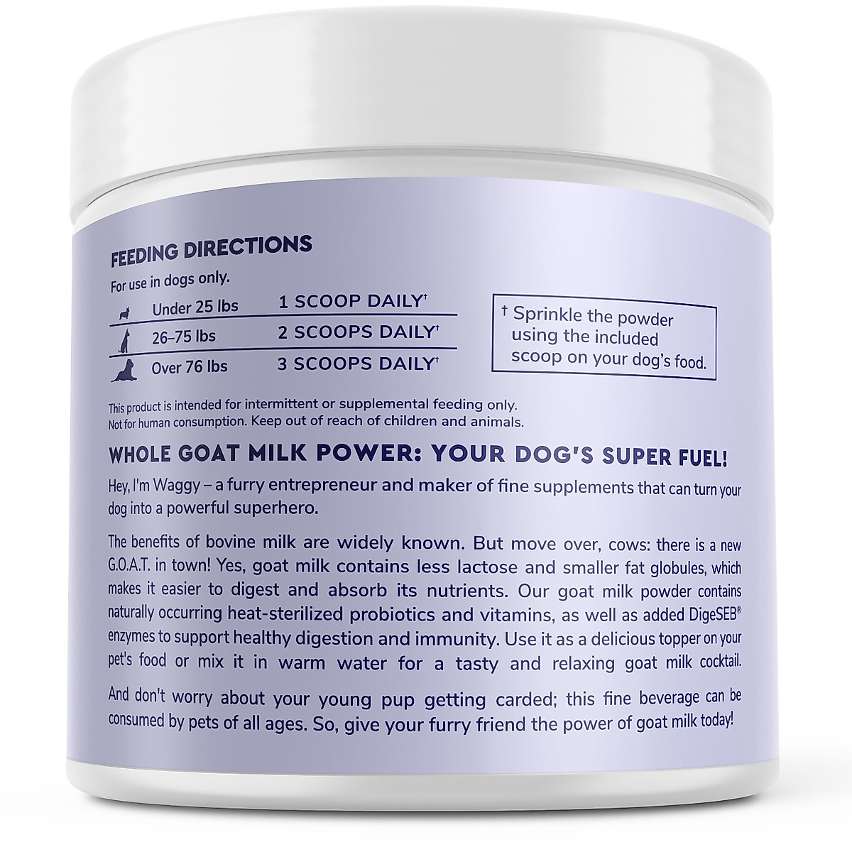 Wonder Paws Premium Goat Milk Powder for Dogs –- Goat Milk for Dogs to Support Digestion, Immune Health & Allergies – Goat’s Milk with Probiotics for Dogs of All Ages, Sizes & Breeds – 8.25 oz