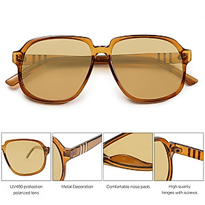 SOJOS Retro Vintage Square Polarized Sunglasses for Women Men 70s Stylish Oversized Sunnies SJ2272, Brown/Brown