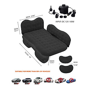 CALOER Thicked Inflatable Car Air Mattress with Pocket,Headboard,Pillows and Air Pump (Portable)-Camping Inflation Bed Travel Air Bed Car Back Seat-Blow Up Air Mattress - Car Bed fits Car, SUV Black