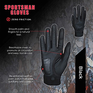 Zero Friction Sportsman's Gloves Black (Pair), Great for Hunting, Fishing, Camping, and Shooting, Universal-Fit