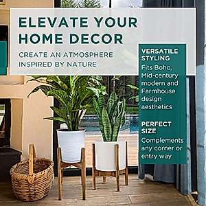 UppWell | Adjustable Wood Plant Stand Indoor | Eco-Friendly Bamboo 8-12 Inch Mid Century Modern Flower Pot Stand | Sustainable Planter Holder for Living Room Balcony | One Tree Planted per Purchase