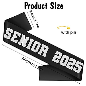 Generic 8 Pcs Black Senior 2025 Sashes with Silver Glitter Letters - Senior Sash Class of 2025, Senior Cheer Sash, Graduation Celebration sash, Class Competition Sashes, Graduation Party Supplies