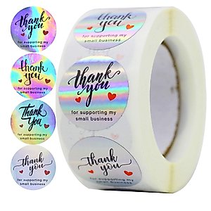 PPNZQAUT 500pcs Rainbow Holo Thank You Stickers 4 Designs 1" Thank You for Supporting My Small Business Stickers Holographic Thank You Business Stickers Roll Small Thank You Labels for Business