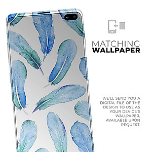 DesignSkinz Blue Watercolor Feather Pattern Protective Vinyl Decal Wrap Skin Cover Compatible with The Samsung Galaxy S20 (Screen Trim & Back Glass Skin)