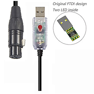 Feanteek USB to DMX Cable RS485 Adapter Converter 3PIN XLR Female DMX512 Interface Freestyler Software PC Control Dimmer Cable with FTDI Chip Support Win10 Mac OS (6FT/1.8M), Black