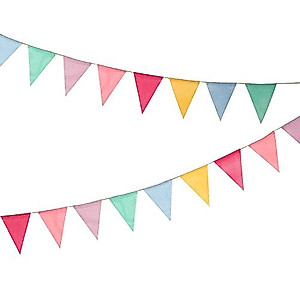 12 Multicolor Flags Imitated Burlap Bunting Banner Pastel Rainbow Decor Fabric Triangle Flag for Party Birthday Wedding Kids Room Classroom Decoration