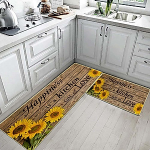 TOMWISH Sunflower Kitchen Rugs Sets 2 Piece Kitchen Mats for Floor Absorbent Doormat Non-Slip Rubber Backing Area Rugs Washable Carpet for Kitchen Floor Home,Office,Sink,Laundry 17"X47"+17"X27"