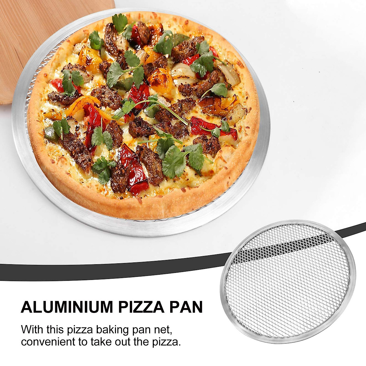 DOITOOL Pizza Screen 16 Inch- Non- stick Aluminium Alloy Pizza Pan for Oven- Food Grade Seamless Round Pizza Mesh Pizza Tray Baking Screen for Home Kitchen Restaurant （ Silver ）